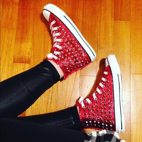 Shoes | Italian Studded Red Sequins Sneakers | Poshmark